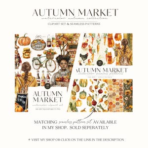 Cozy Autumn, Watercolor Autumn Market Clipart, Cozy Fall PNG Graphics ...