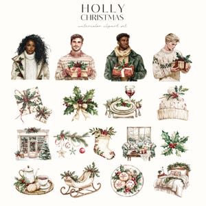Cozy Christmas Clipart, Watercolor Cozy Winter Bundle, Christmas Holly ...