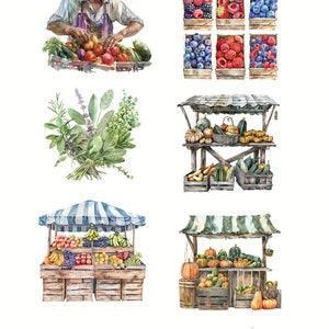 Farmer's Market Clipart-watercolor Market-healthy Living-veggie-fruit ...