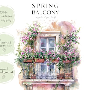 Watercolor Spring Balcony, Spring House, Spring Clipart, Spring PNG ...