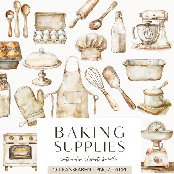 Watercolor Bakery Clipart - Etsy