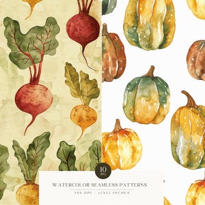 Watercolor Cozy Autumn Market Rustic Seamless Patterns, Cozy Fall JPG ...