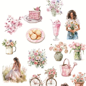 Pink Spring Clipart-watercolor Sweet Spring Graphics-cottagecore-spring ...