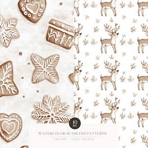 Cozy Winter Gingerbread Rustic Seamless Patterns, Neutral Christmas JPG ...
