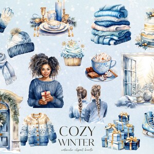 Cozy Winter Clipart Mega Bundle, Watercolor Bluey Christmas PNG Clipart ...