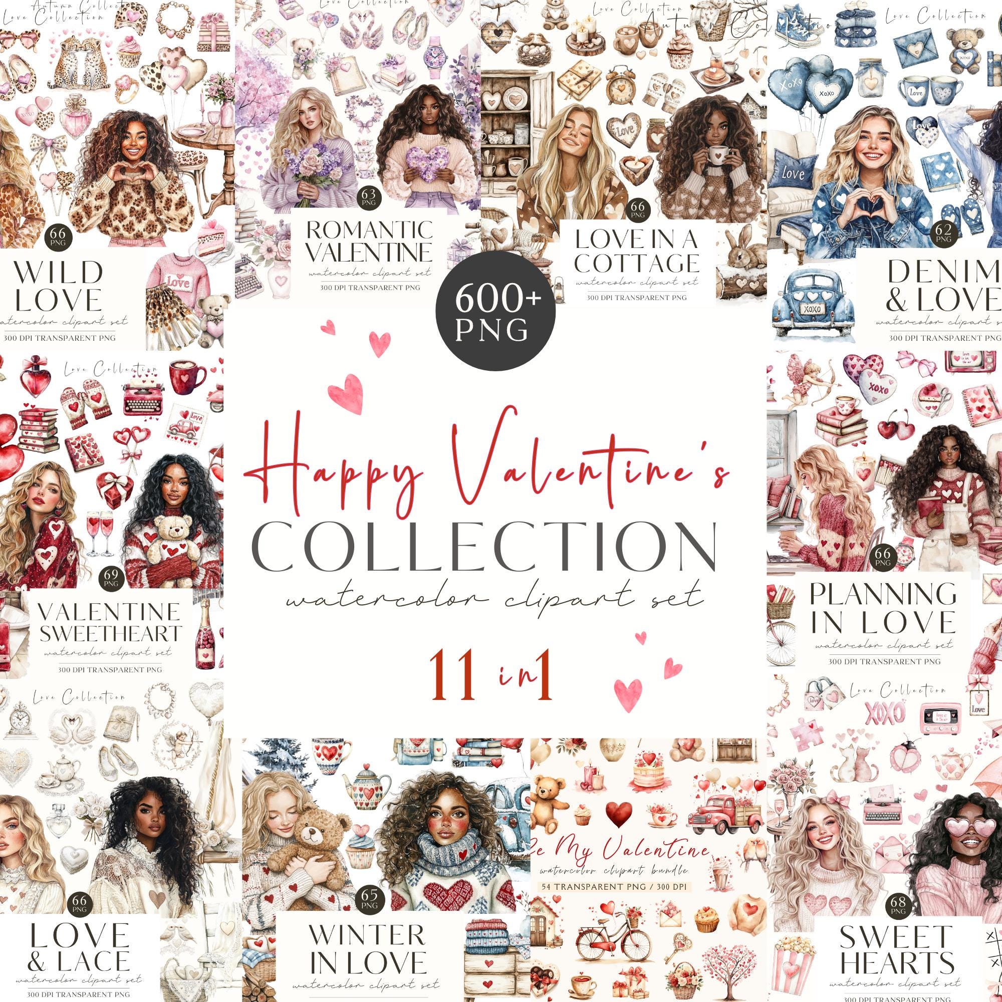 Watercolor Valentine's Day Clipart, Large Valentine Bundle, XX Bundle ...