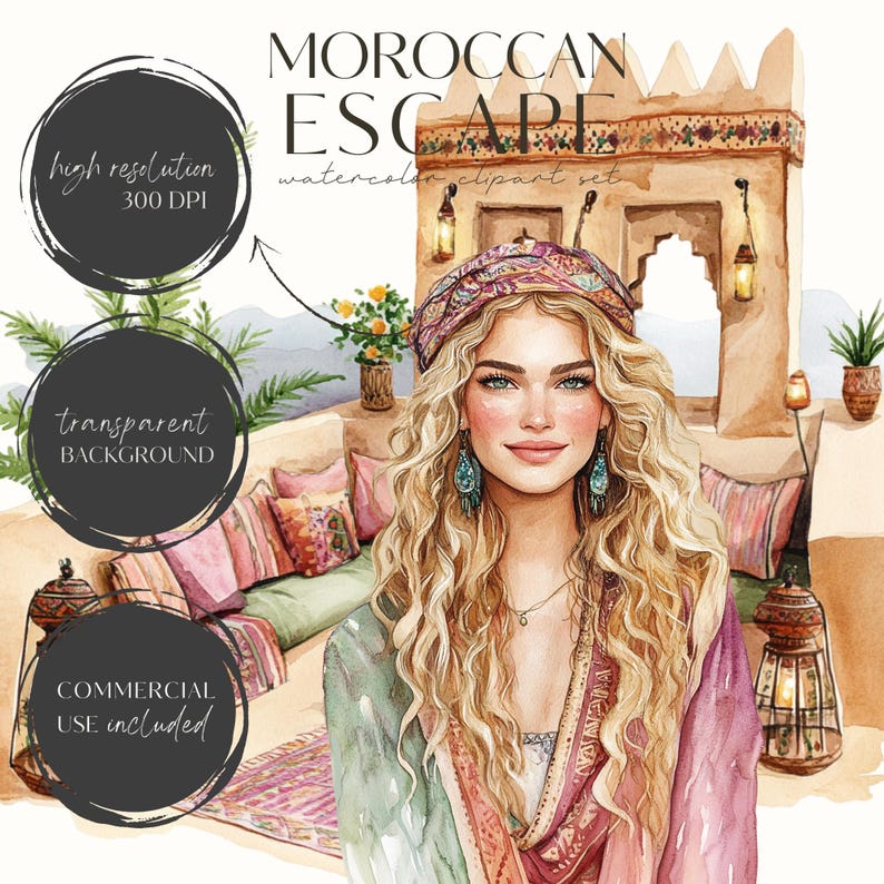 Watercolor Moroccan Clipart, Middle East Clip Art, Summer Clipart ...