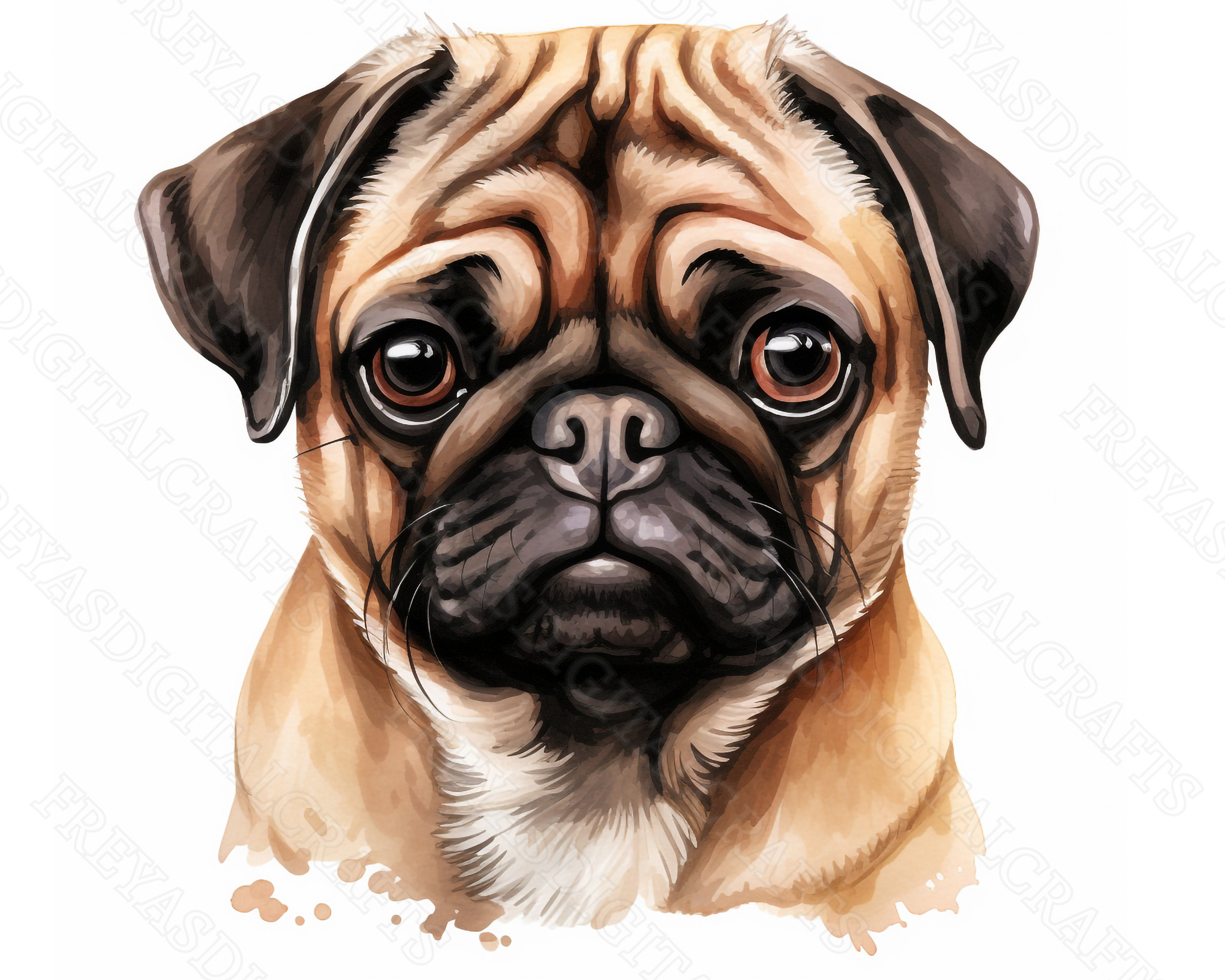 12 Pug Clipart-300 Dpi Jpg-dog Clipart-card Making-digital - Etsy