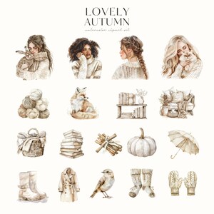 Cozy Autumn Clipart, Fall PNG Graphics, Watercolor Neutral Illustration ...