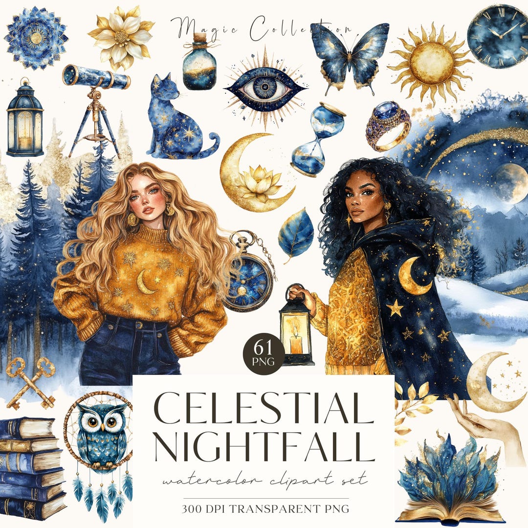 Celestial Magic Clip Art, Watercolor Mystical Clipart, Sun, Star, Moon ...