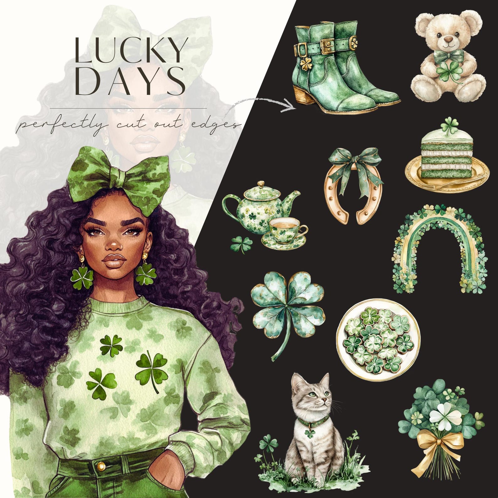 St Patricks Day Clipart, Watercolor Lucky Clover, Shamrock PNG ...