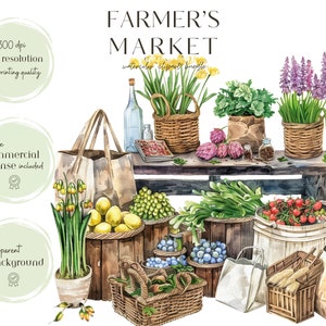 Farmer's Market Clipart- Watwercolor Market-healthy Living-veggie-junk ...