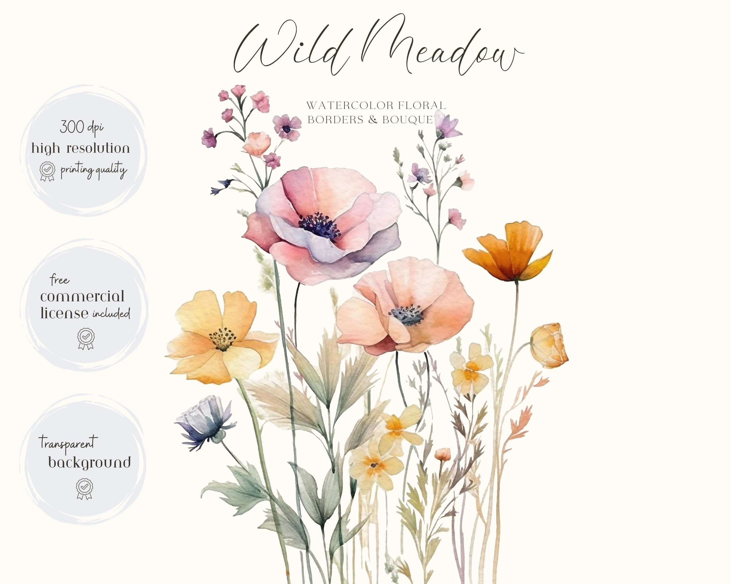 Watercolor Wild Floral Clipart-watercolor Floral - Etsy