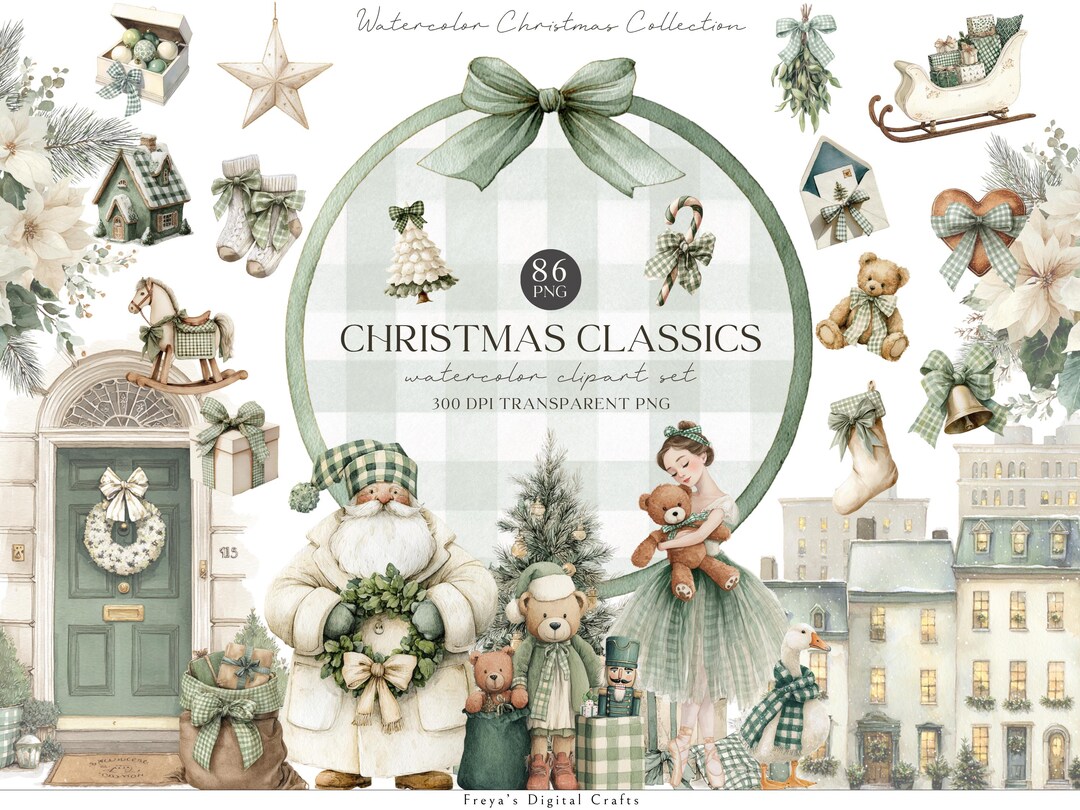 Watercolor Neutral Christmas Clipart, Cozy Rustic Christmas Graphics ...