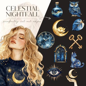 Celestial Magic Clip Art, Watercolor Mystical Clipart, Sun, Star, Moon, PNG, Pagan Digital ...