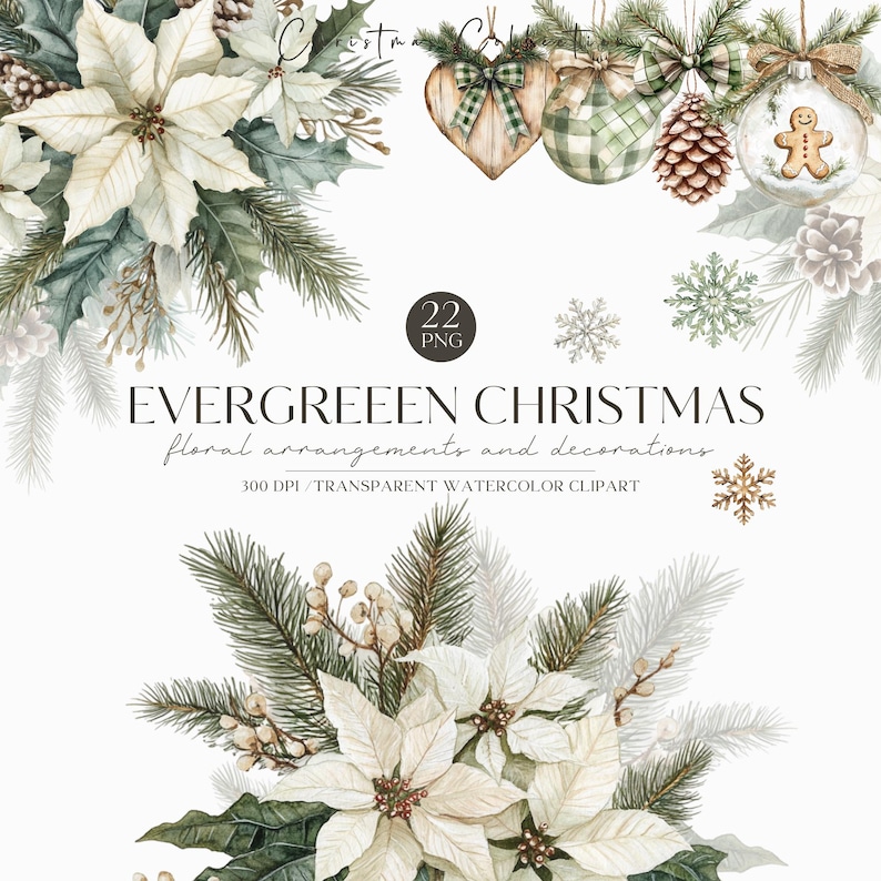Watercolor Neutral Christmas Clipart Set, Rustic Christmas Graphics ...
