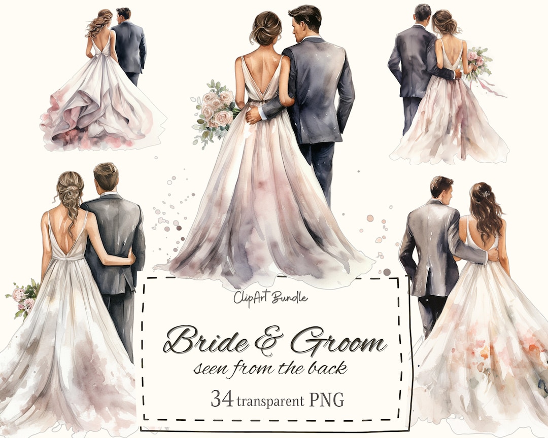 34 Bride and Groom Back Clipart Watercolor-wedding Day Clipart PNG ...