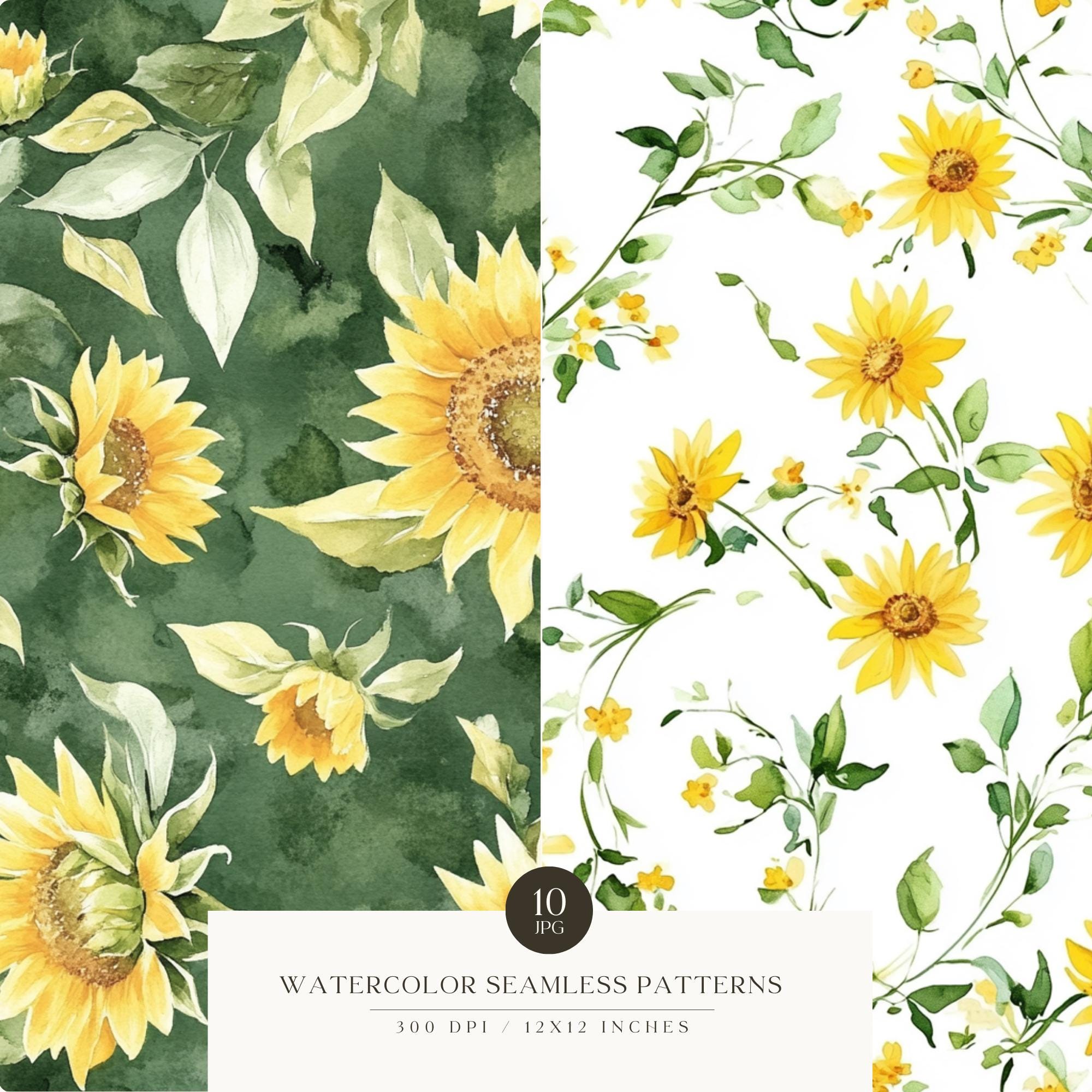 Watercolor Sunflower Floral Seamless Pattern, Cottagecore, Cozy ...