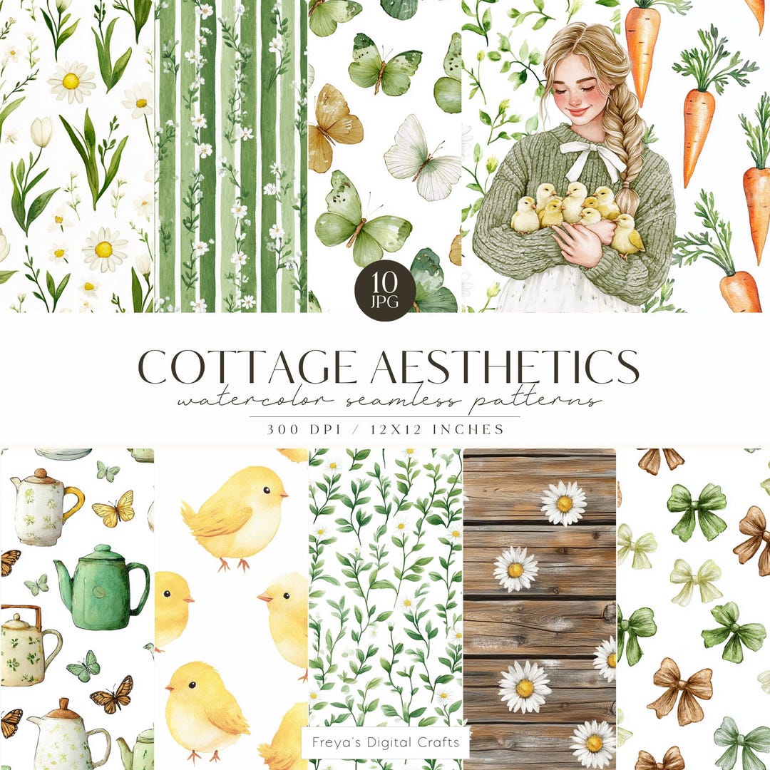 Cottagecore Seamless Pattern, Countryside Charm, Spring Cottage JPG ...