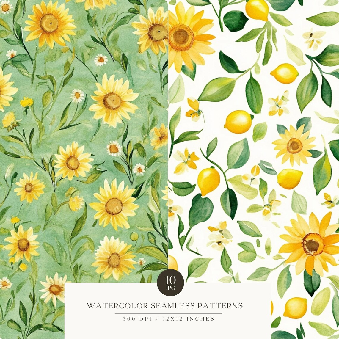 Watercolor Sunflower Floral Seamless Pattern, Cottagecore, Cozy ...