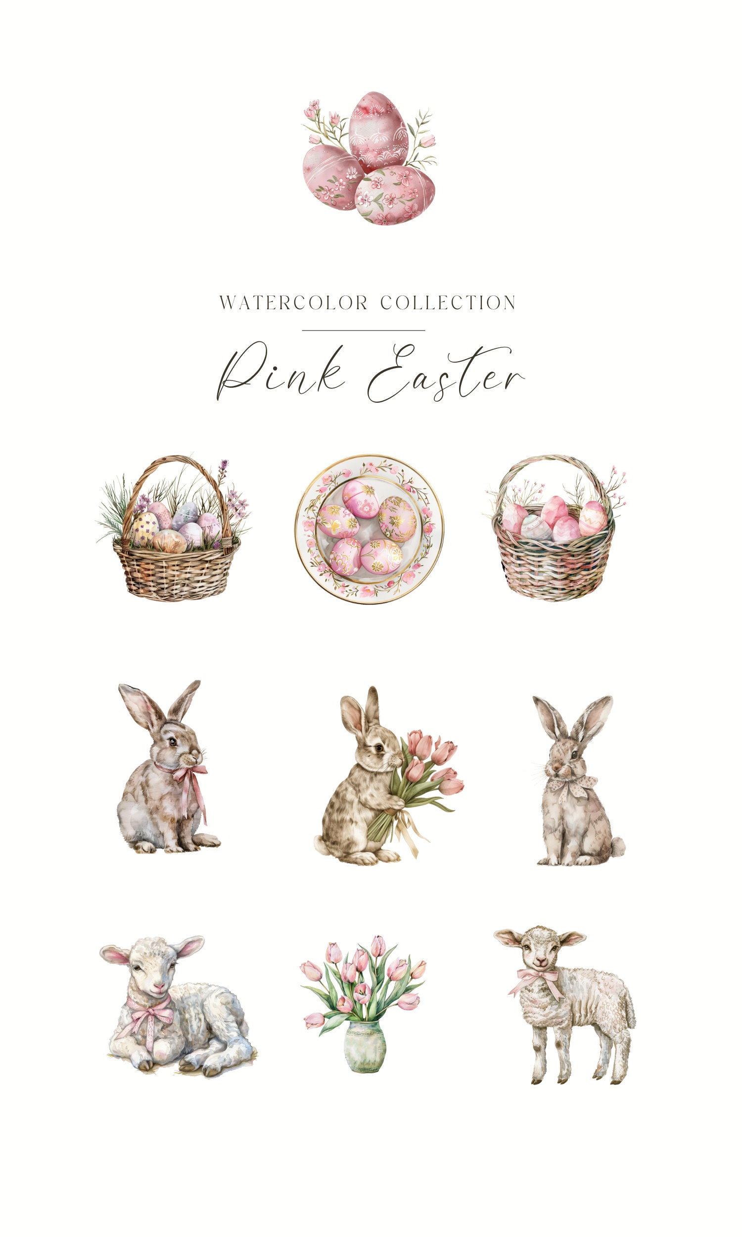 Pink Easter Eggs Bunny Clipart-easter Graphics-pastel Easter-spring Png ...