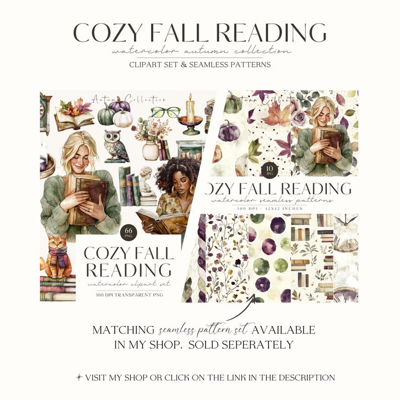 Cozy Fall Reading Clipart, Watercolor Autumn Book Lover, Fall PNG ...