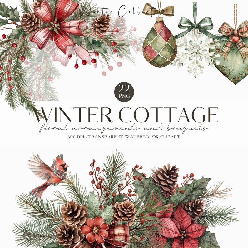 Watercolor Cozy Winter Clipart Bundle, Cottagecore Winter PNG ...