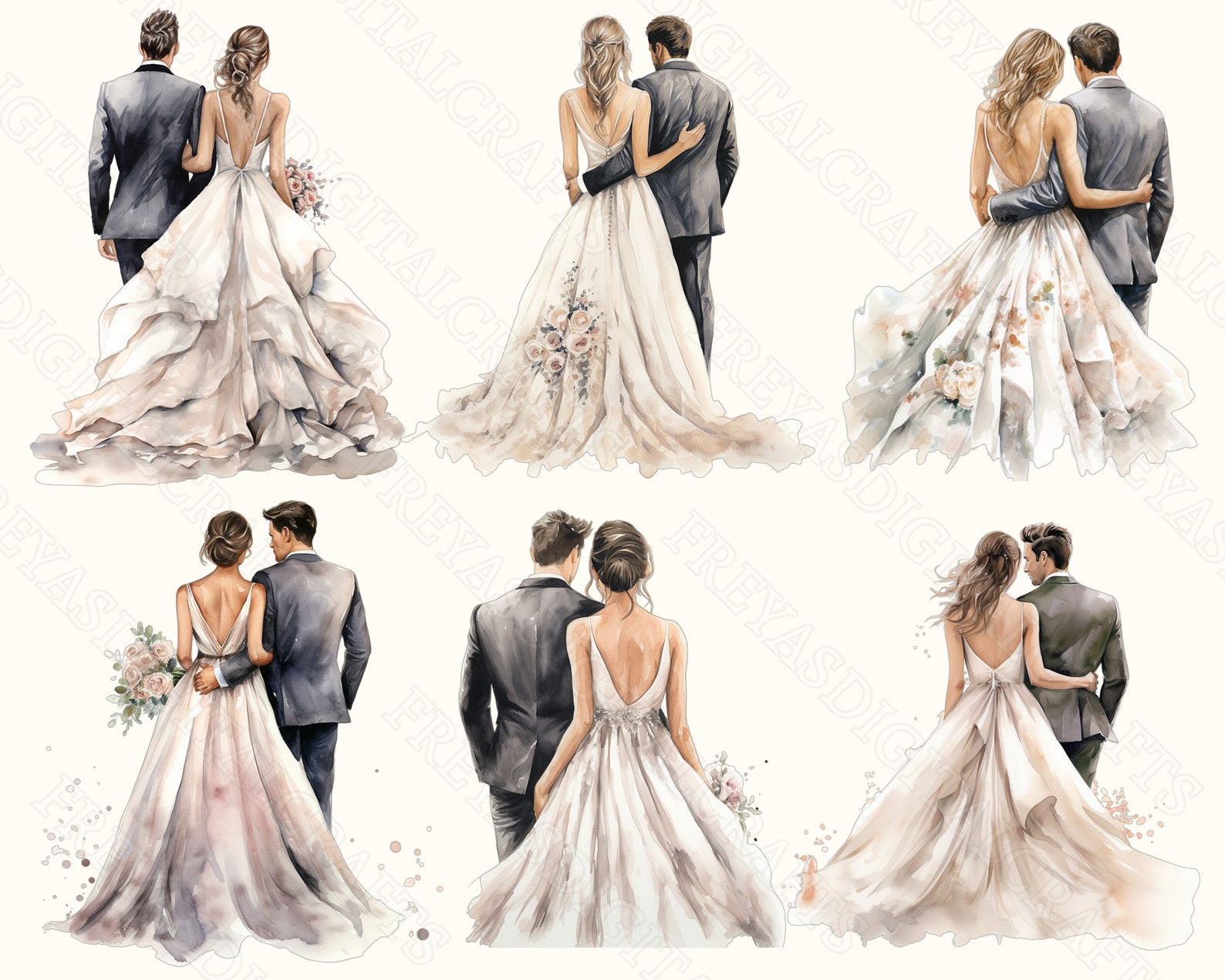 34 Bride and Groom Back Clipart Watercolor-wedding Day Clipart PNG ...