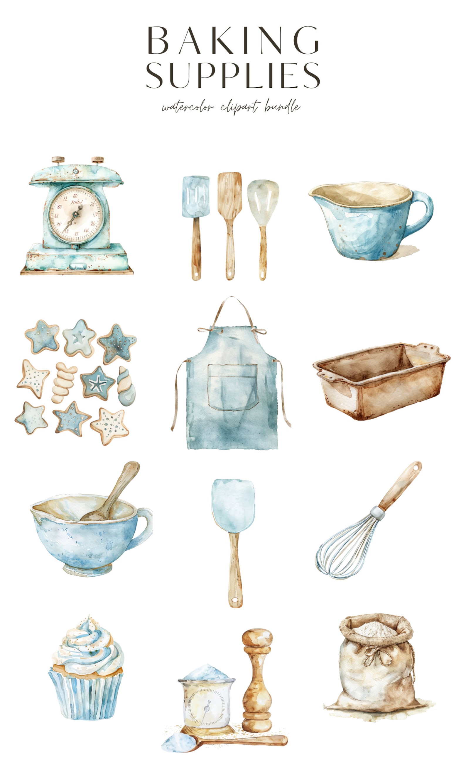 Baking Supplies Clipart, Watercolor Baking PNG Bundle, Bakery, Logo ...