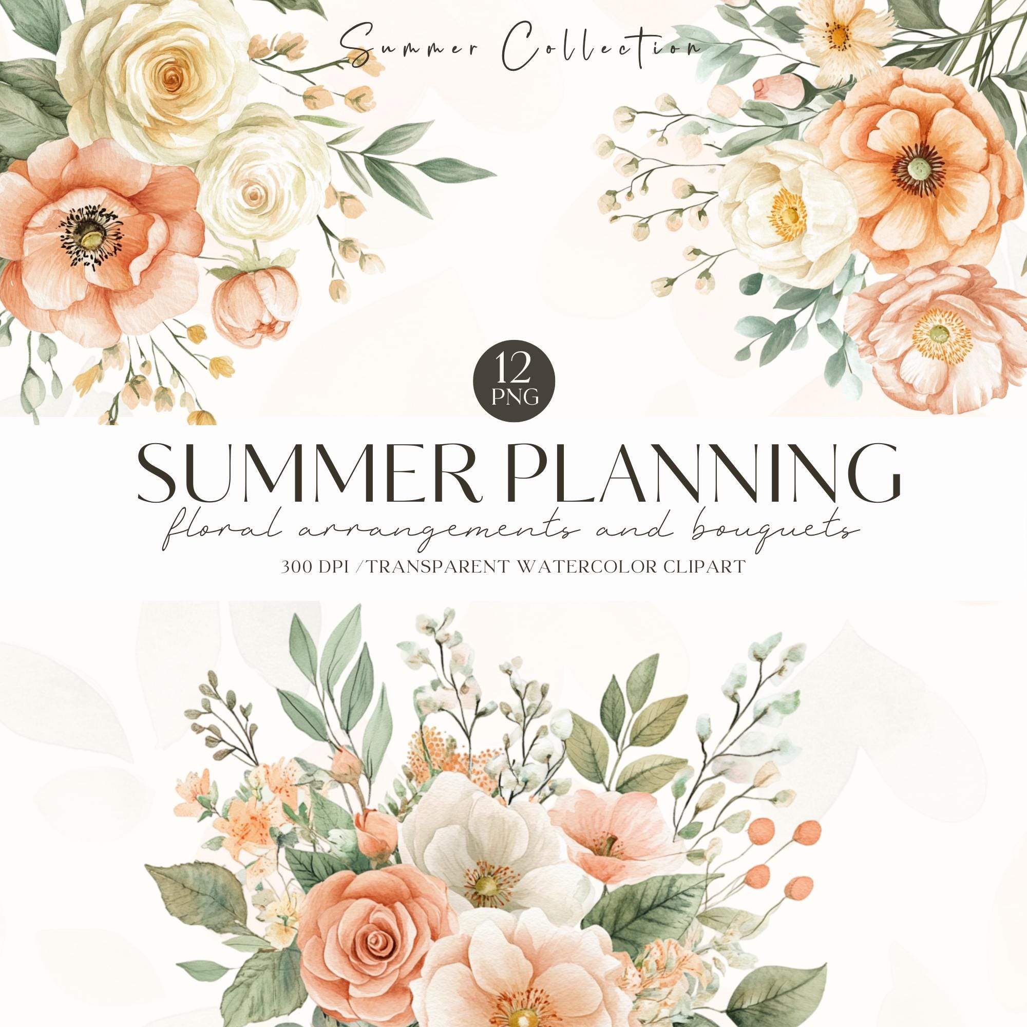 Watercolor Blush Peach Floral Clipart, Peach Peony, Dreamy Floral ...
