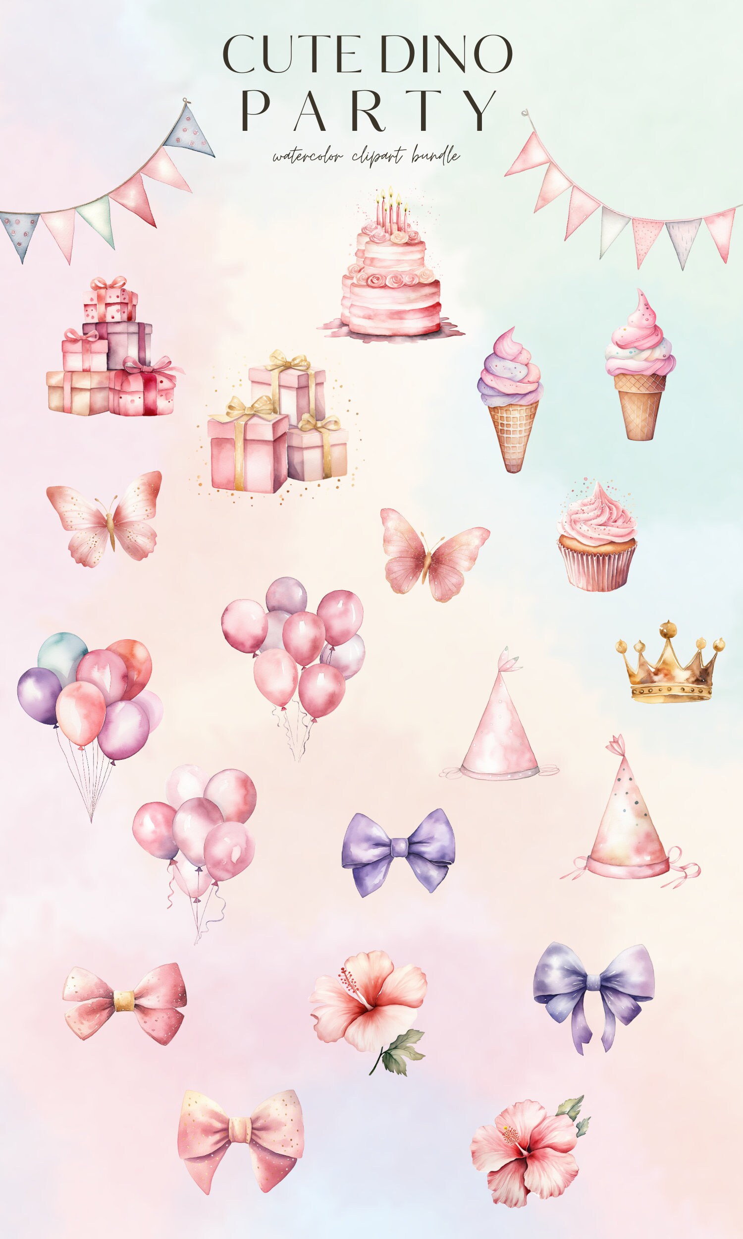 Watercolor Cute Dino Clipart Bundle, Cute Dinosaur Nursery, Cute Kids ...