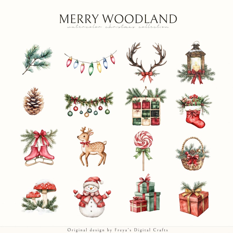 Watercolor Christmas Woodland Animals Clipart, Cute Xmas Animals PNG ...