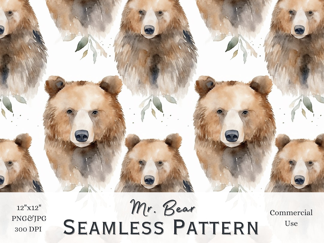 Bear Seamless Pattern, Commercial Use, Seamless Tile Pattern, Digital ...