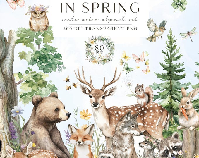 Baby Woodland Animals Clipart Bundle, Cute Forest Animals, Nursery Clip ...