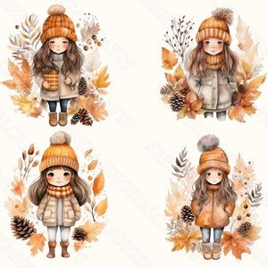 Autumn Girls Clipart Set-cozy Autumn Kids-watercolor Autumn Clipart ...