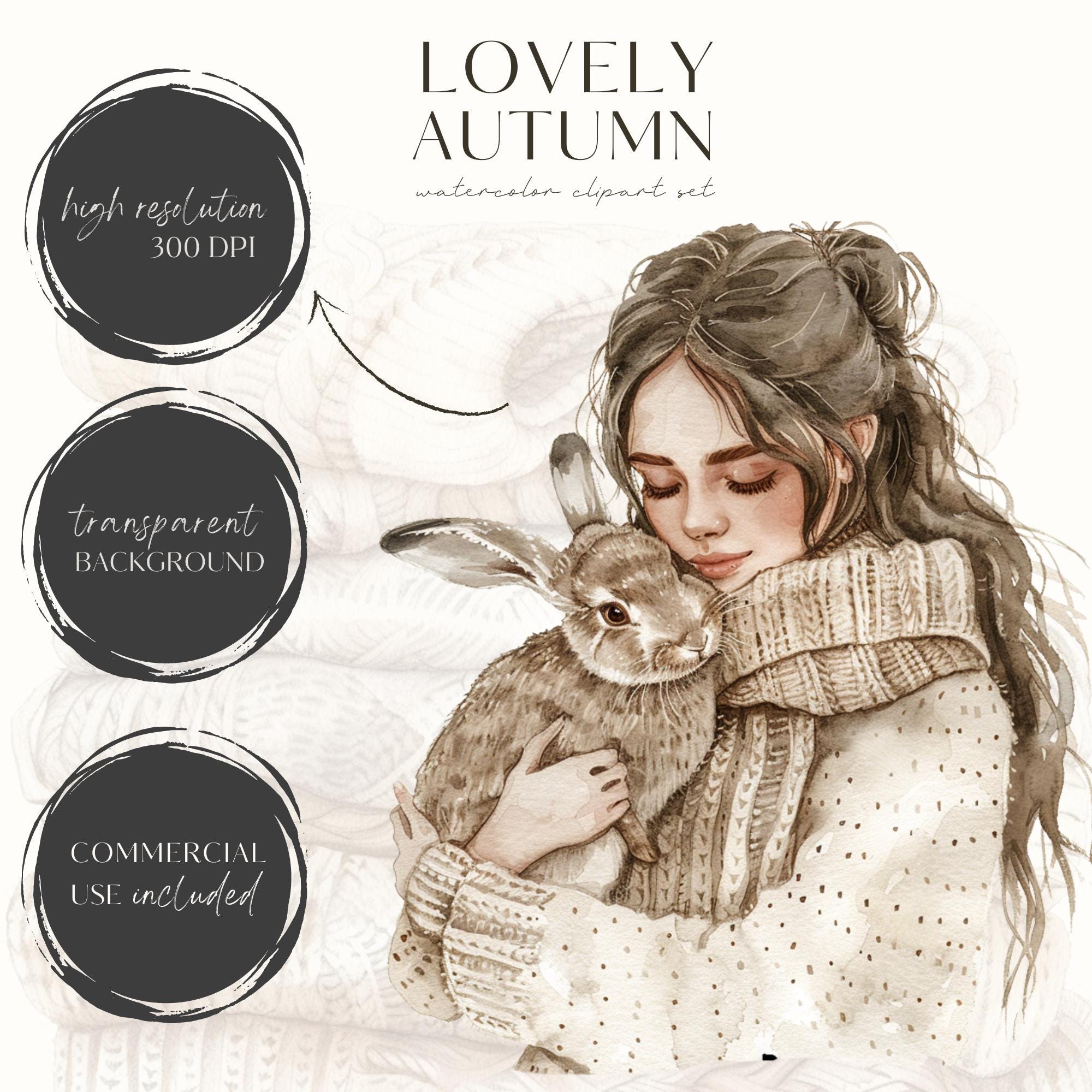 Cozy Autumn Clipart, Fall PNG Graphics, Watercolor Neutral Illustration ...