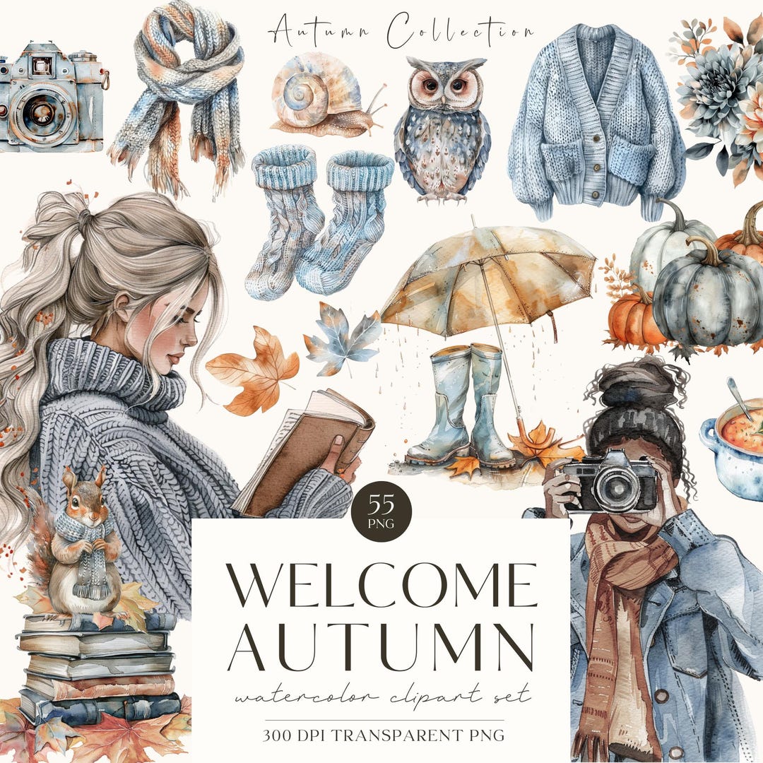Cozy Autumn, Watercolor Rustic Fall Clipart, Neutral Fall Graphics ...