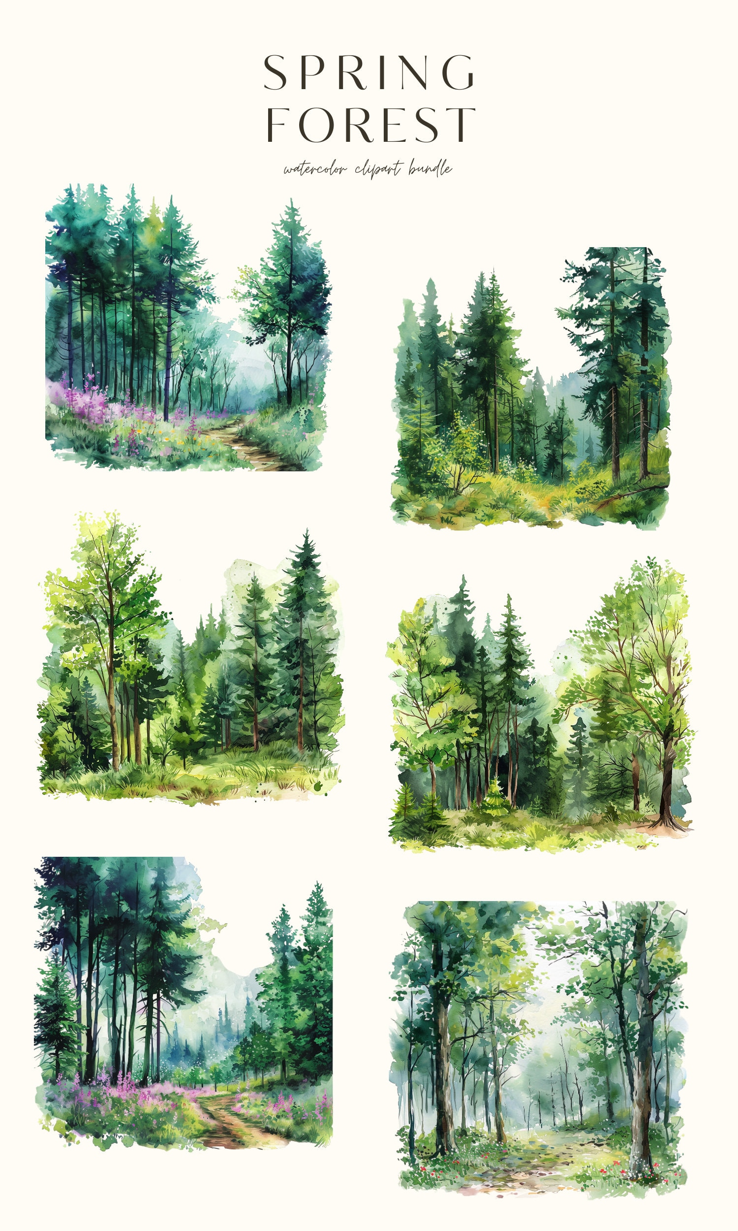 Watercolor Spring Forest Clipart-spring Woodland Clipart-forest ...