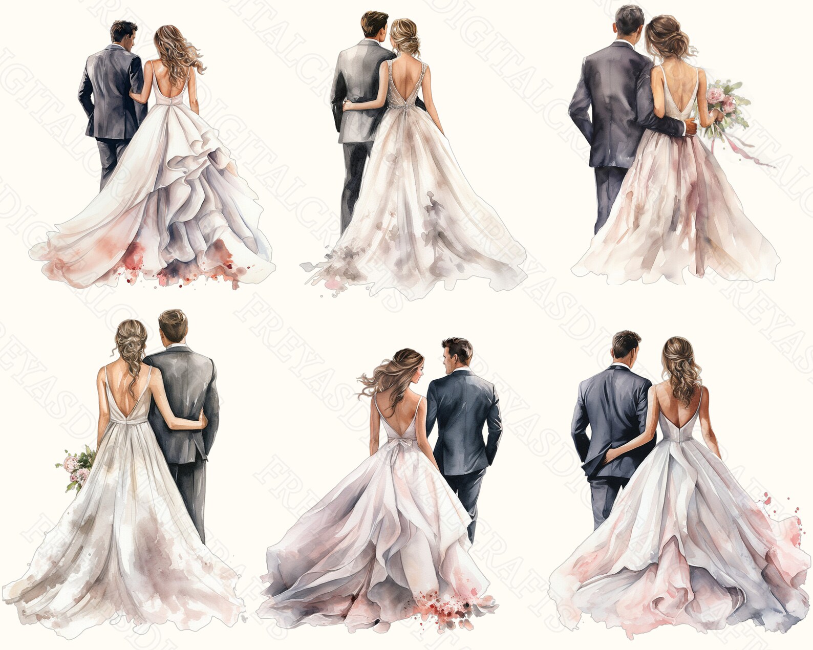 34 Bride and Groom Back Clipart Watercolor-wedding Day Clipart PNG ...