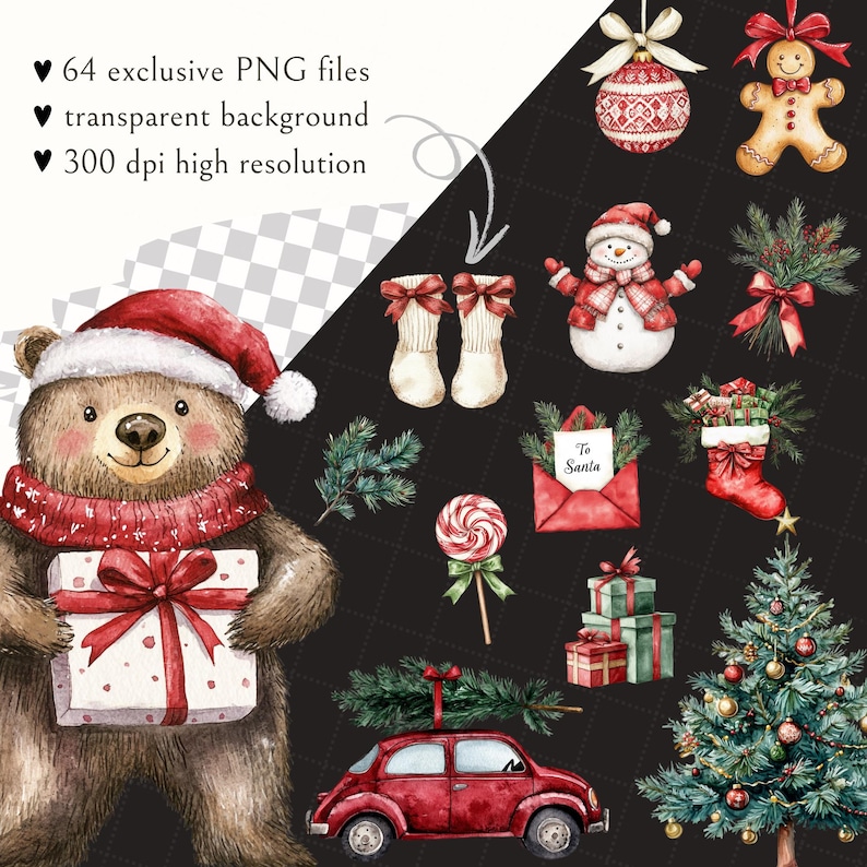 Watercolor Christmas Woodland Animals Clipart, Cute Xmas Animals PNG ...