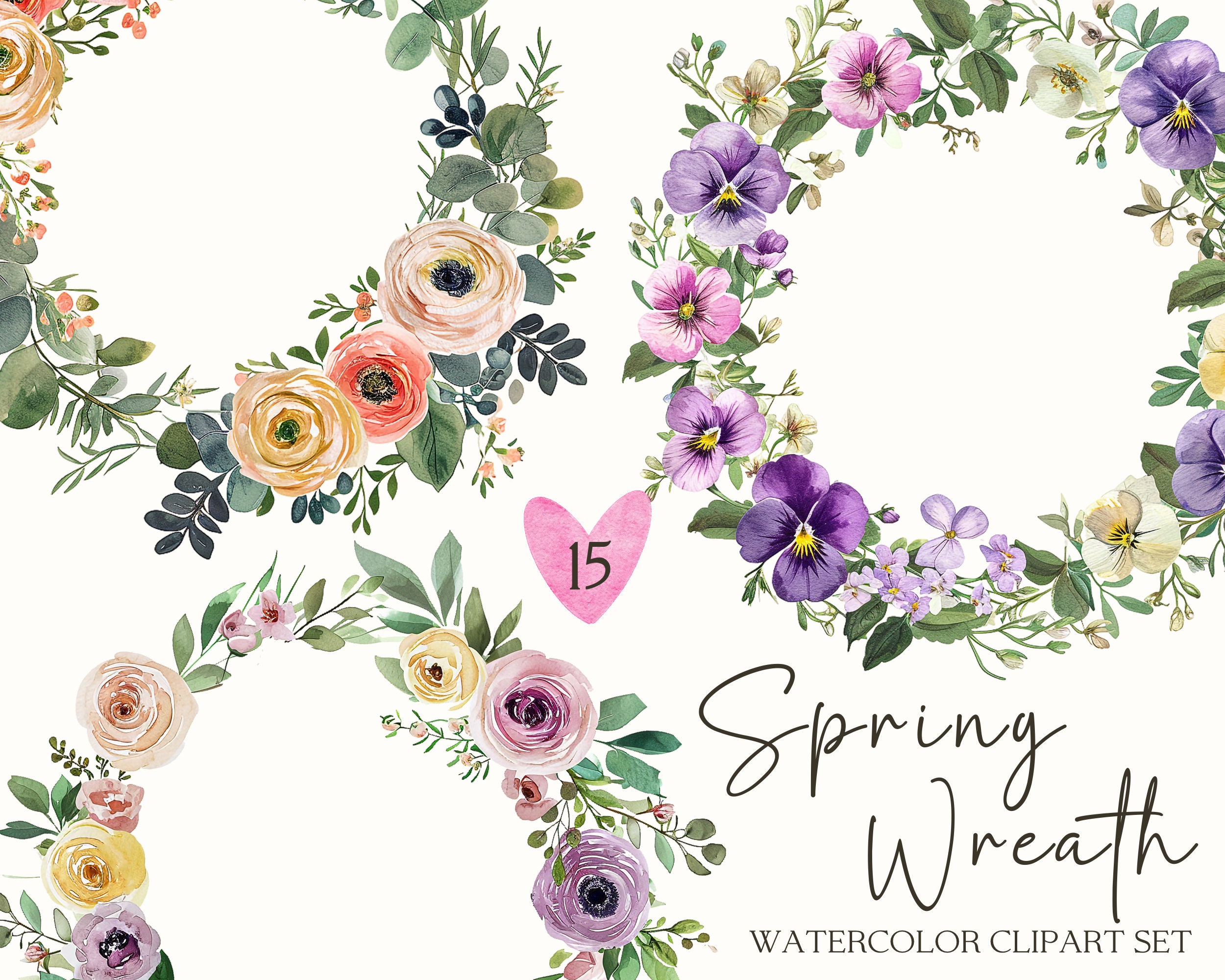 Floral Wreath Clipart-spring Wreath Png-watercolor Floral Clipart ...