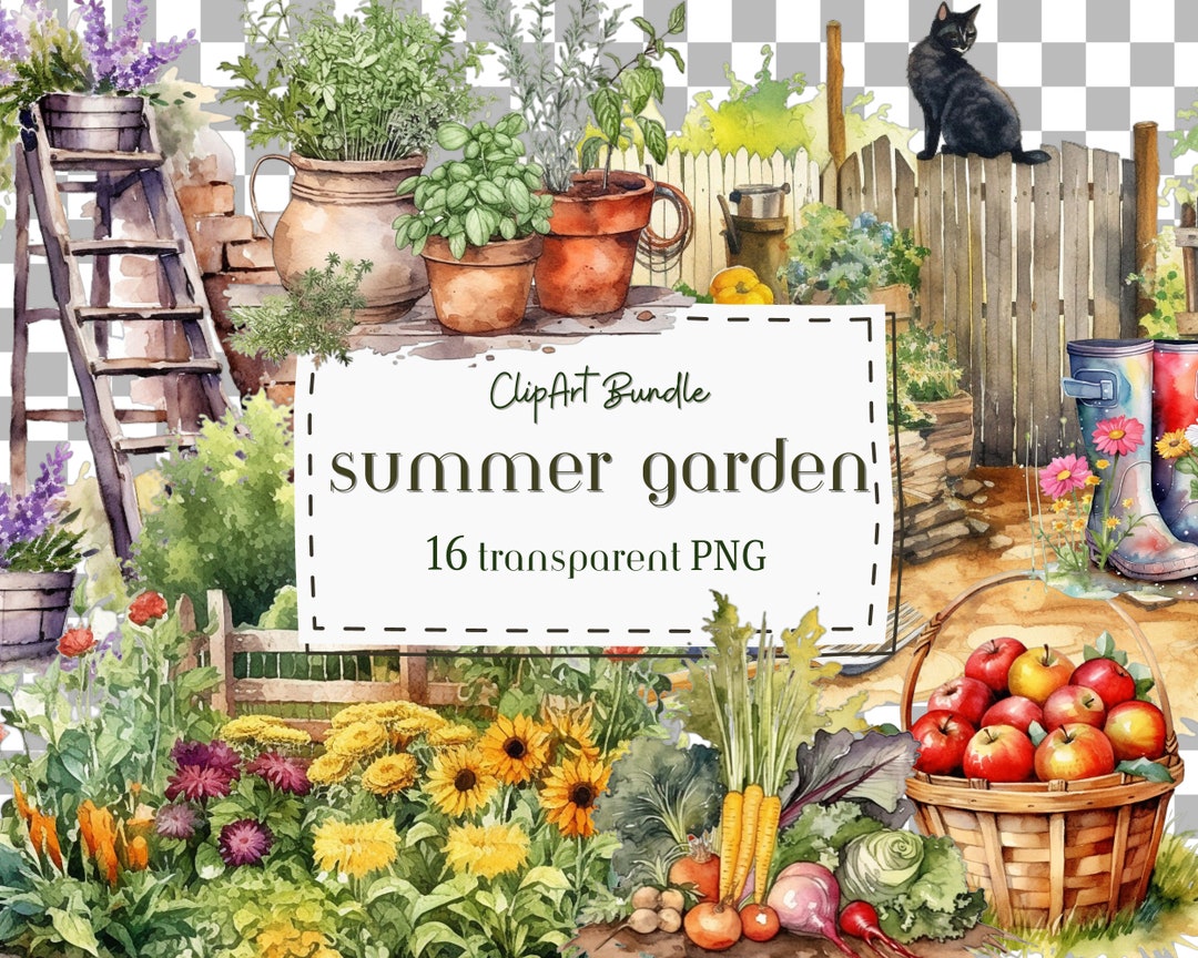 16 Summer Garden PNG Clipart -watercolor Gardening -card Making ...