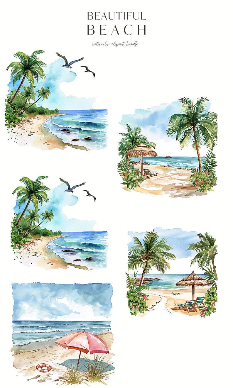 Watercolor Beach Clipart Bundle Summer Clipart-beach and Sea-junk ...