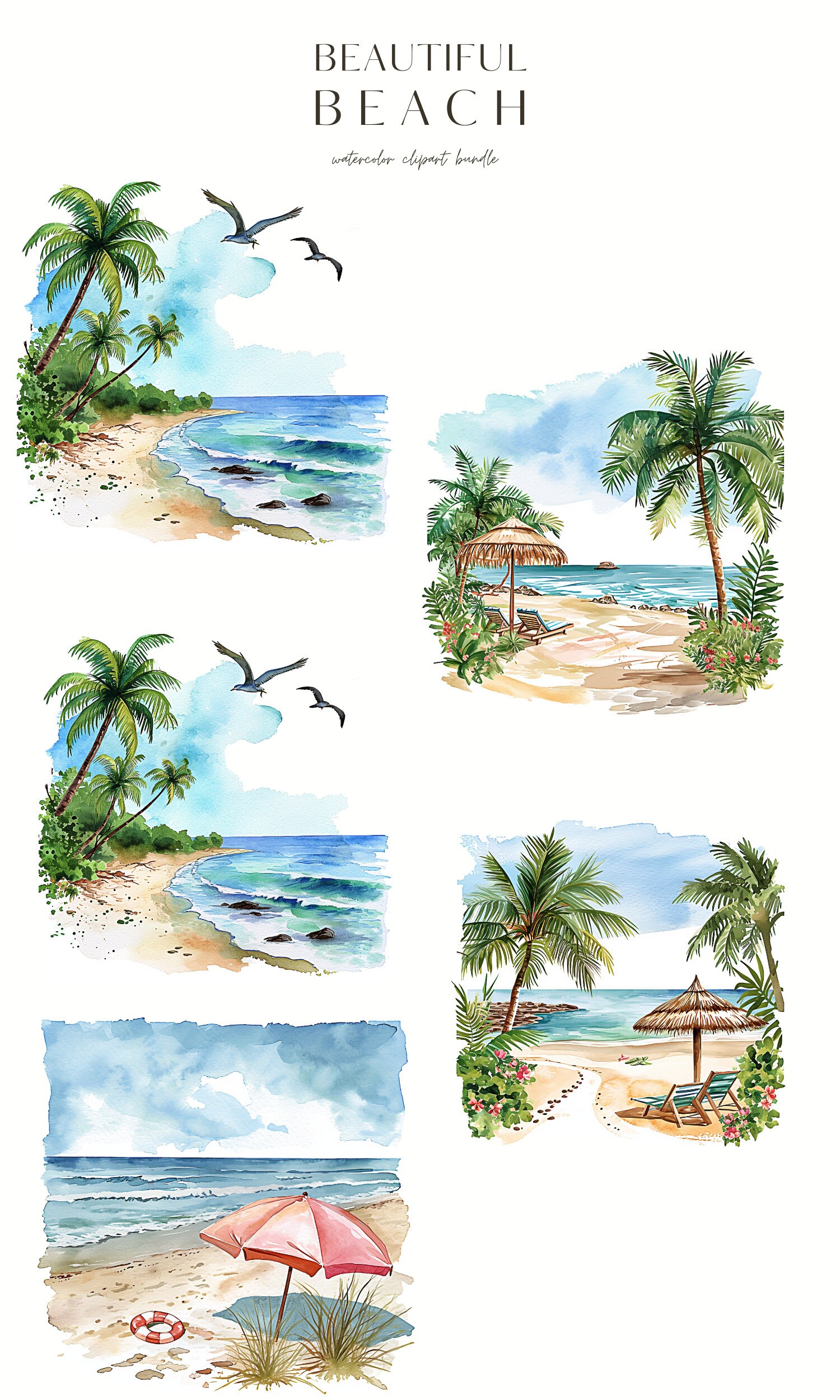 Watercolor Beach Clipart Bundle Summer Clipart-beach and Sea-junk ...