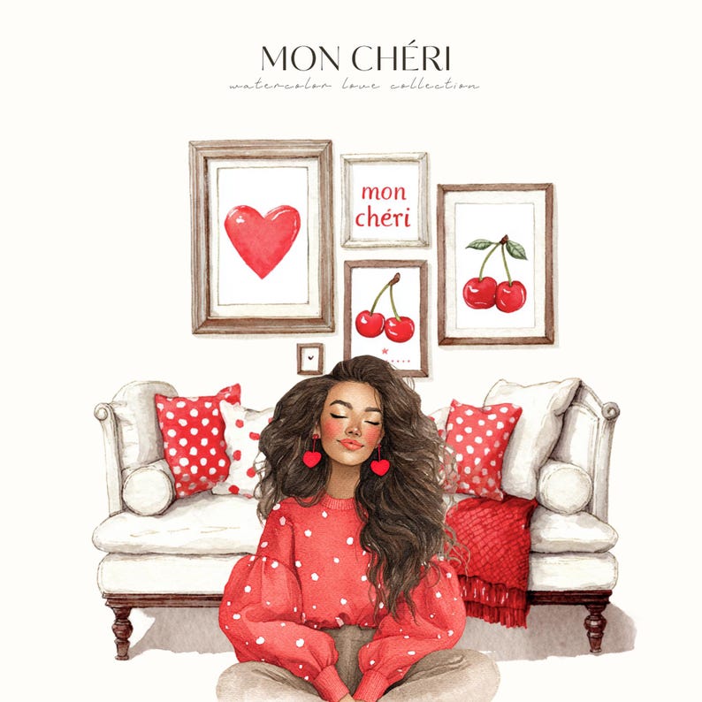 Watercolor Mon Chéri Valentine's Day Clipart, Cute Valentine Graphics ...
