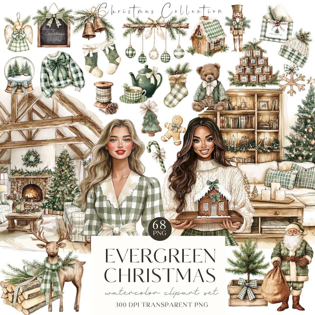 Watercolor Neutral Christmas Clipart Set, Rustic Christmas Graphics ...