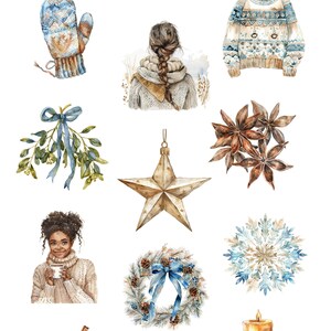 Cozy Winter Clipart Bundle, Watercolor Cozy Winter, Blue Christmas PNG ...