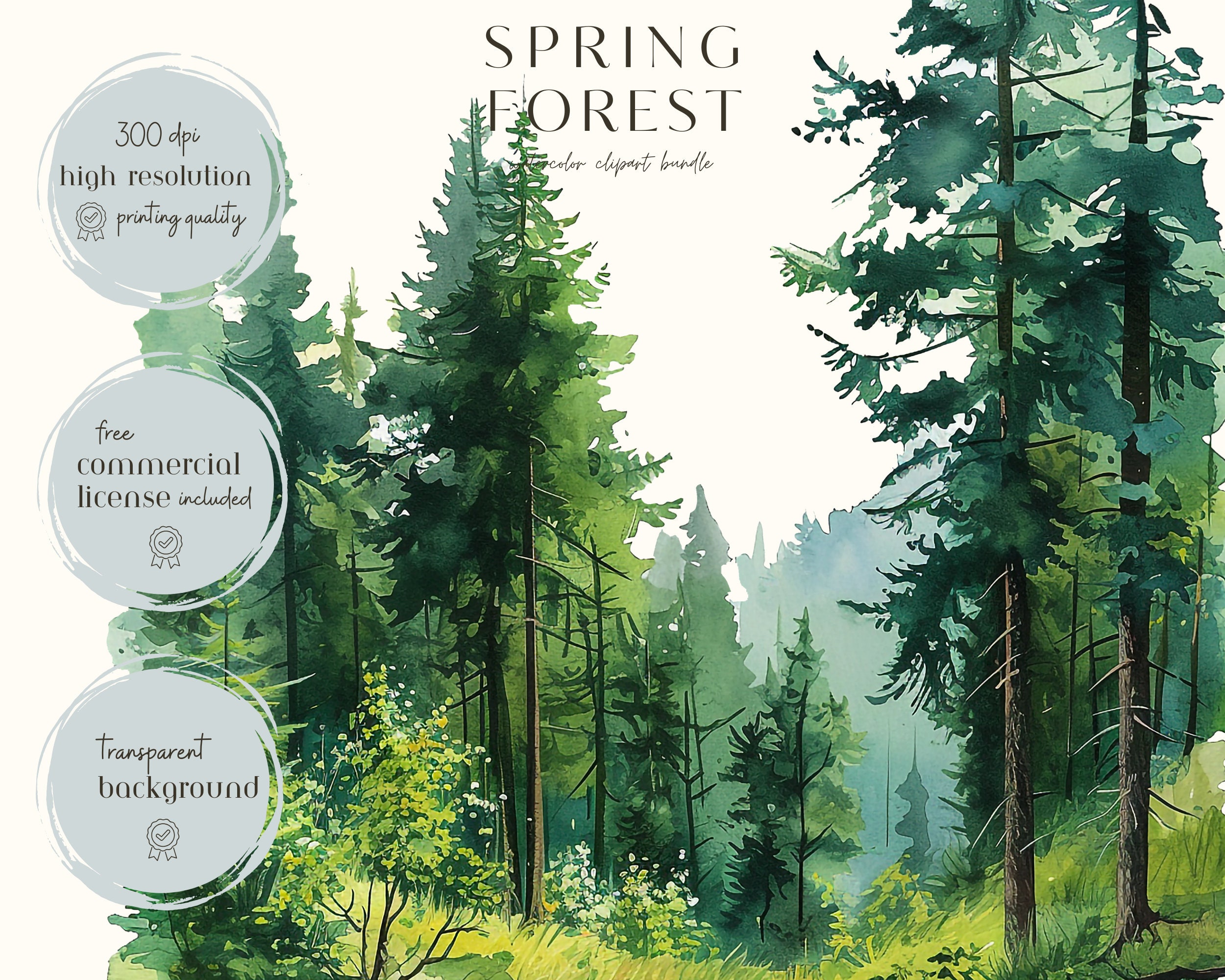 Watercolor Spring Forest Clipart-spring Woodland Clipart-forest ...