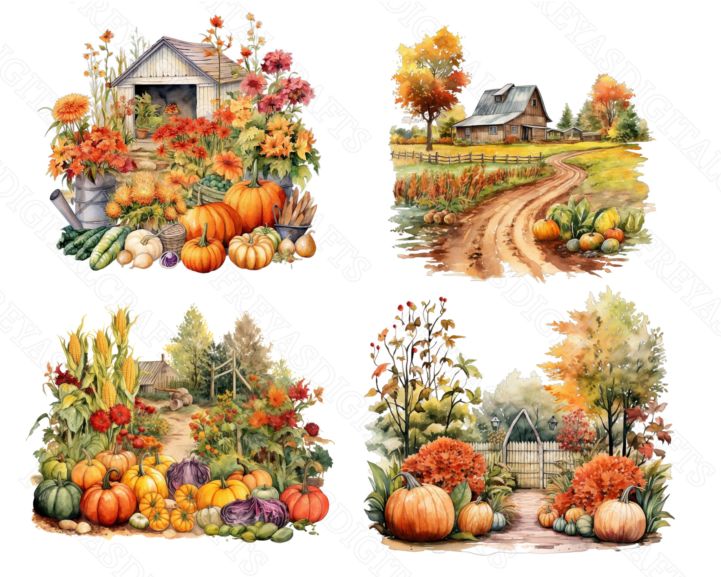 Autumn Garden PNG Clipart-watercolor Autumn Garden-card Making ...