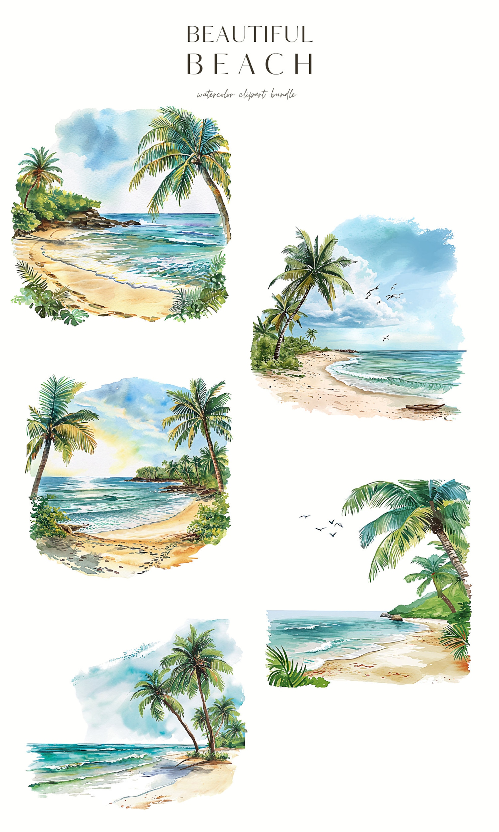 Watercolor Beach Clipart Bundle Summer Clipart-beach and Sea-junk ...